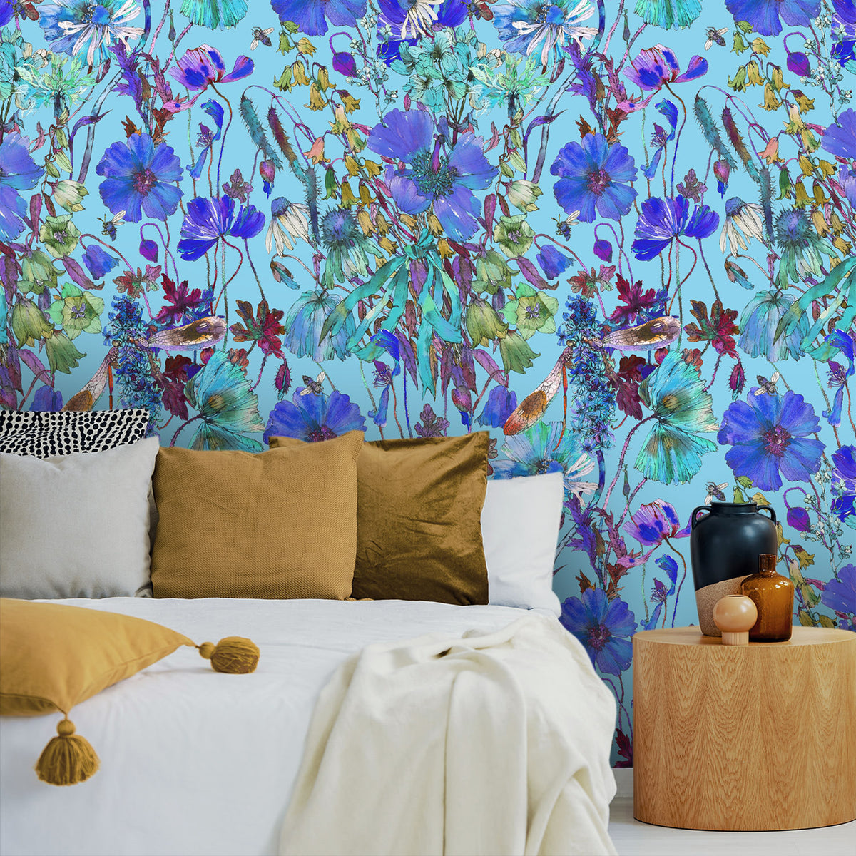 Summer Garden (Blue) Wallpaper Wallpaper | Hapi Art by artist Kristi K – Hapi Art®️